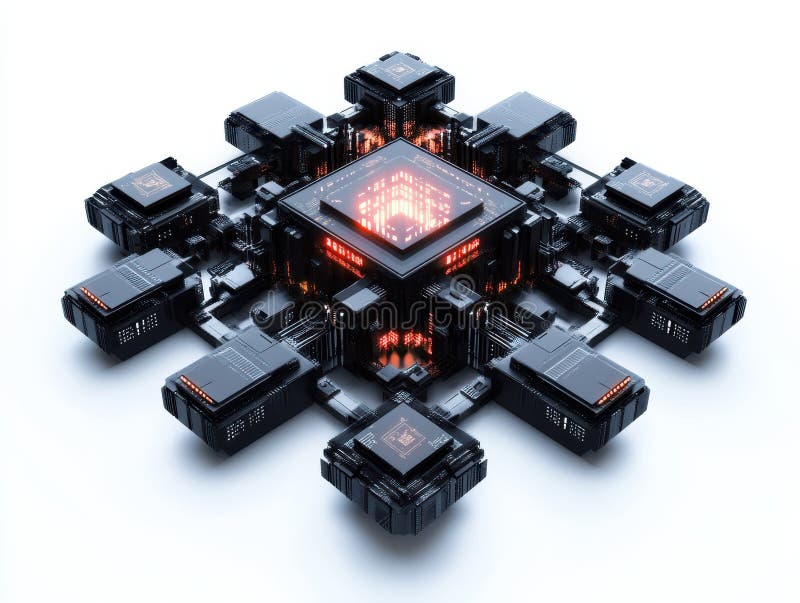 A Futuristic Quantum Computer with AI Processing Units Isolated on ...