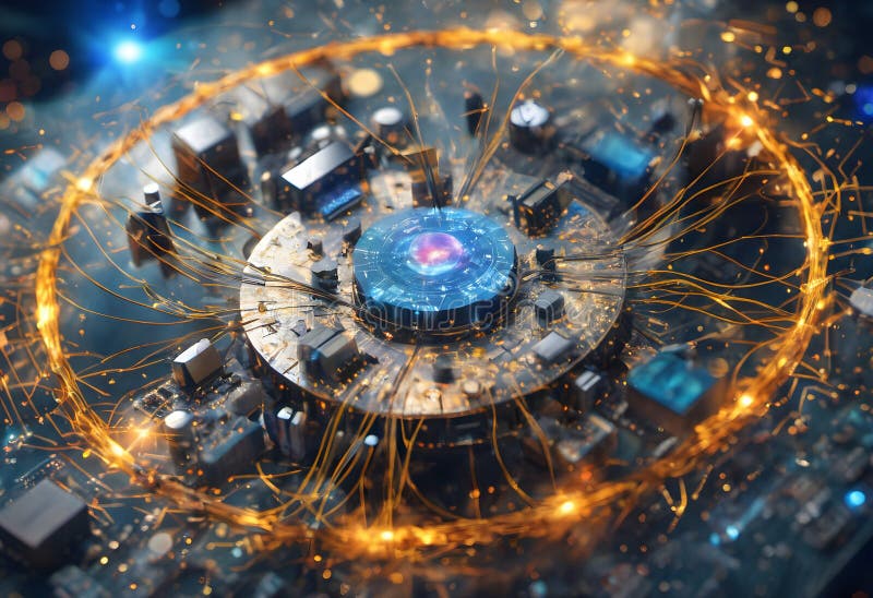 Futuristic Quantum Computer Chip with Glowing Blue Core and Energy ... Futuristic Quantum Computer Chip with Glowing Blue Core and Energy ...