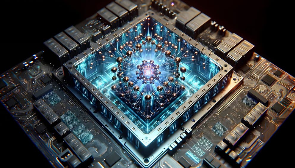 Futuristic Technology Quantum Computing Chip Glowing Circuits Stock ...