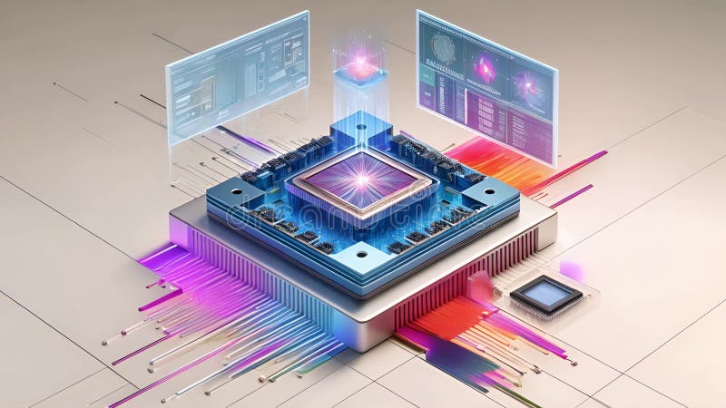 Futuristic Quantum Computer Chip with Holographic Display Technology ...