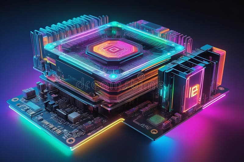 Futuristic Quantum Computer Chip Power Machine Digital Cybernetic Neon ...