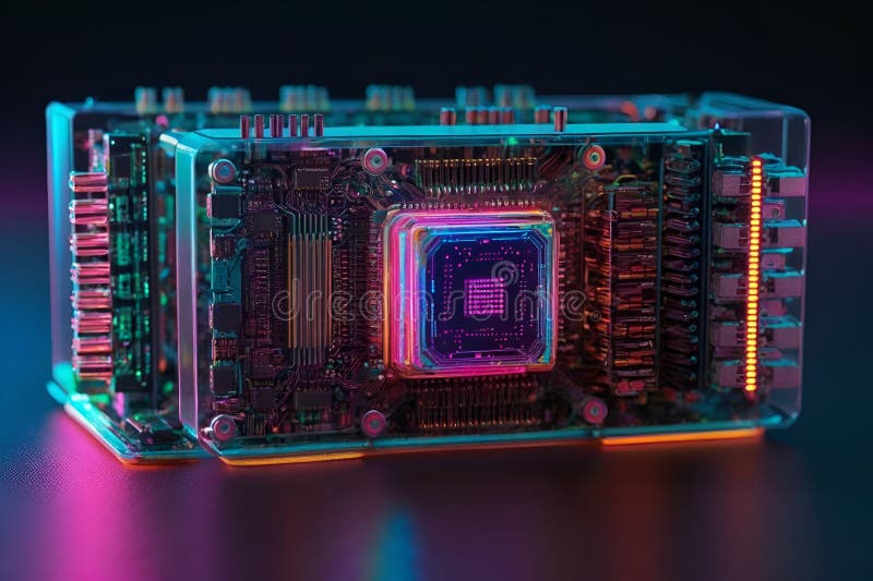 Futuristic Quantum Computer Chip Power Machine Digital Cybernetic Neon ...