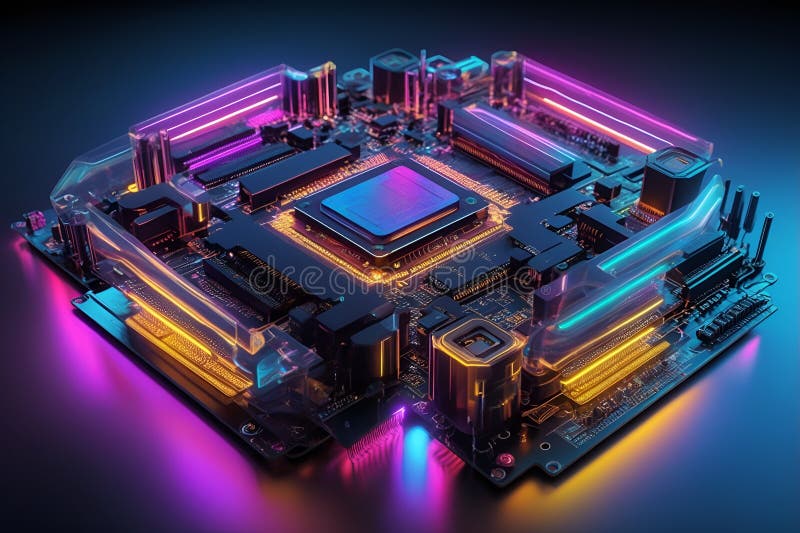 Futuristic Quantum Computer Chip Power Machine Digital Cybernetic Neon ...