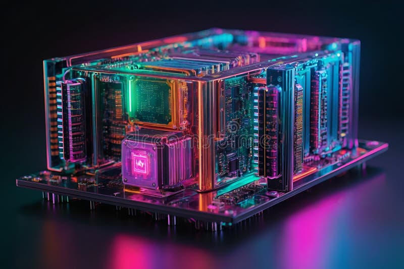 Futuristic Quantum Computer Chip Power Machine Digital Cybernetic Neon ...
