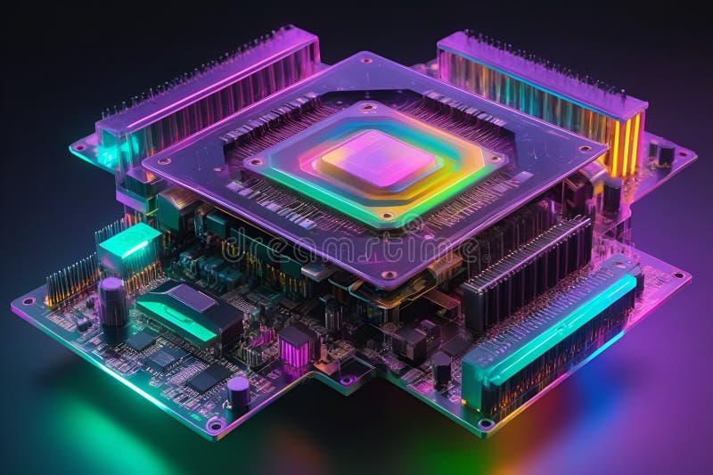 Futuristic Quantum Computer Chip Power Machine Digital Cybernetic Neon ...