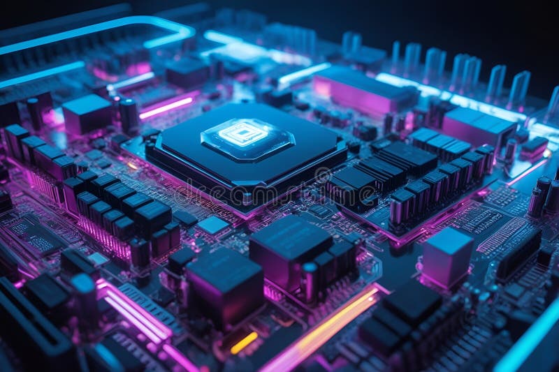 Futuristic Quantum Computer Chip Power Machine Digital Cybernetic Neon ...