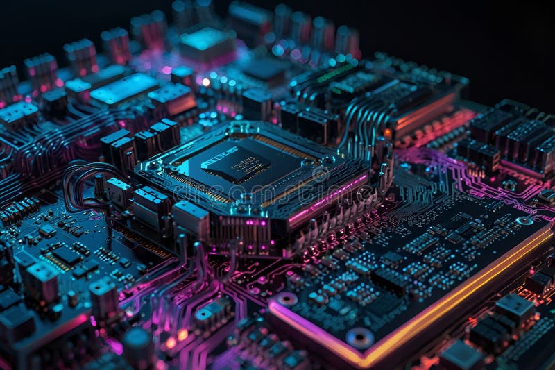 Futuristic Quantum Computer Chip Power Machine Digital Cybernetic Neon ...