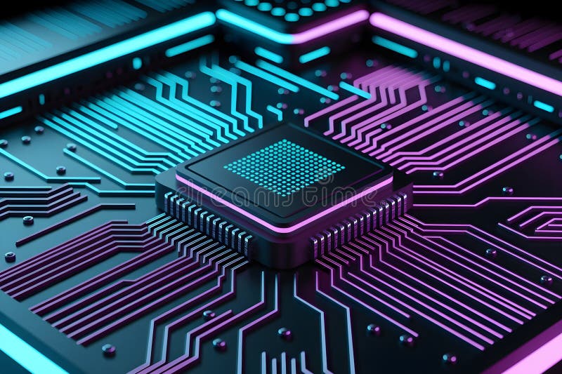 Futuristic Quantum Computer Chip Power Machine Digital Cybernetic Neon ...