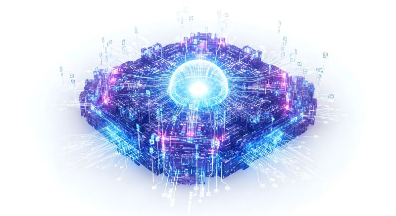 Futuristic Quantum Computer Core and AI Brain Stock Illustration - Illustration of artificial ...