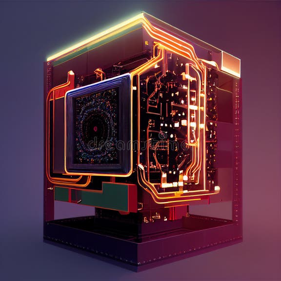 Futuristic Quantum Computer Stock Illustration - Illustration of device ...