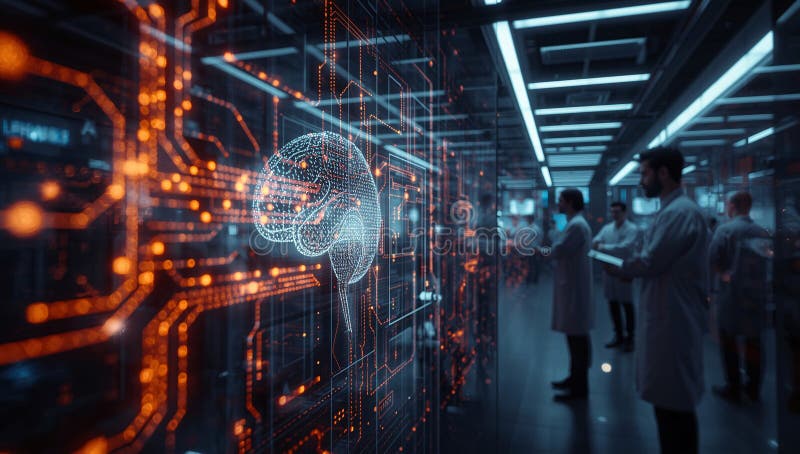 Futuristic Quantum Computer Laboratory with Holographic Interface Stock ...