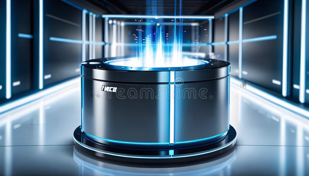 Futuristic Quantum Computer in Neon-Lit Server Room Stock Image - Image ...