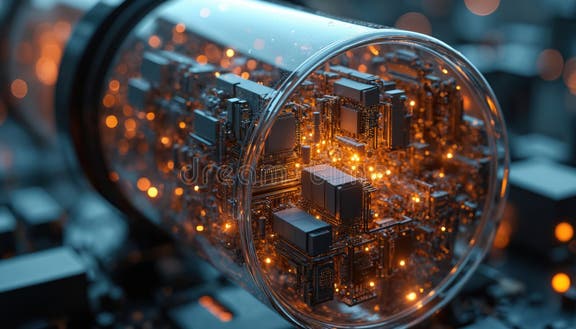 Futuristic Quantum Computer Processor Under Transparent Glass Cover ...