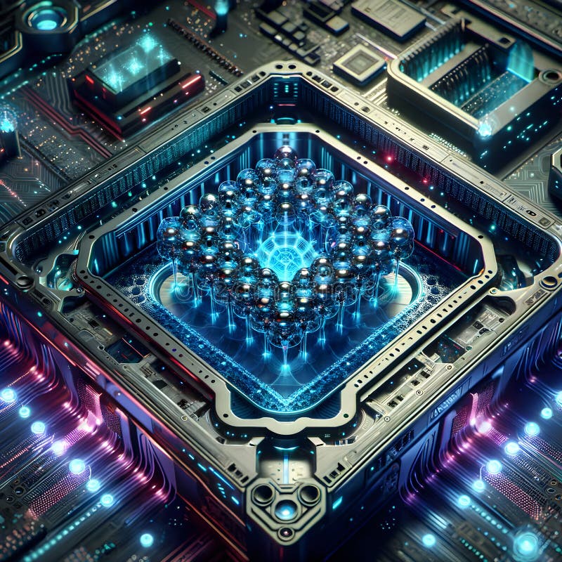 Futuristic Quantum Computing Chip with Neon Circuitry Stock ...