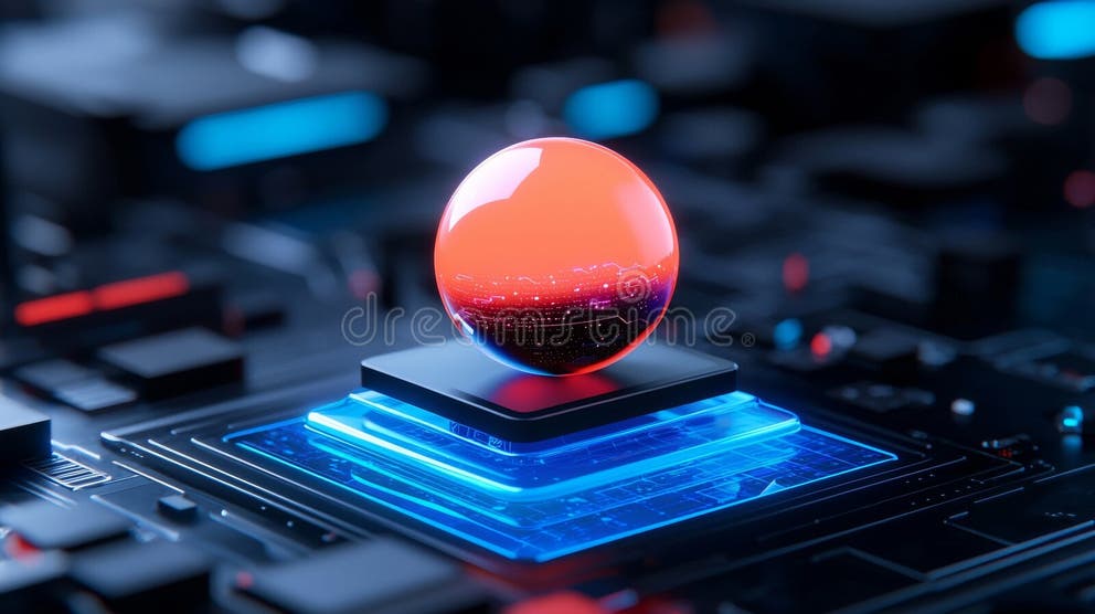 A Futuristic Quantum Computing Core with Glowing Orange Energy Spheres ...
