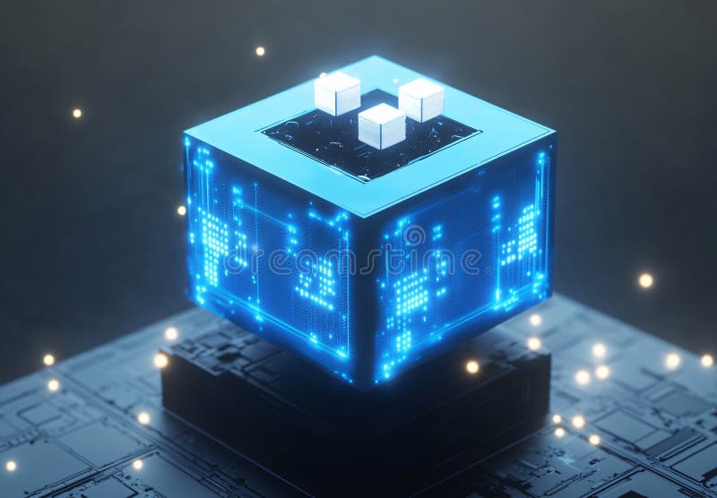 Futuristic Quantum Computing Cube, Data Processing High Quality Image Stock Illustration ...