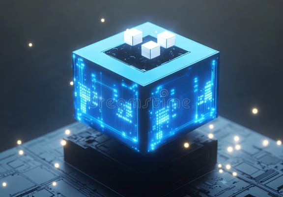 Futuristic Quantum Computing Cube, Data Processing High Quality Image Stock Illustration ...
