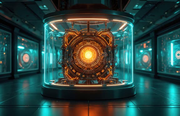 Futuristic Quantum Computing Laboratory Interior. Glowing Core within ...