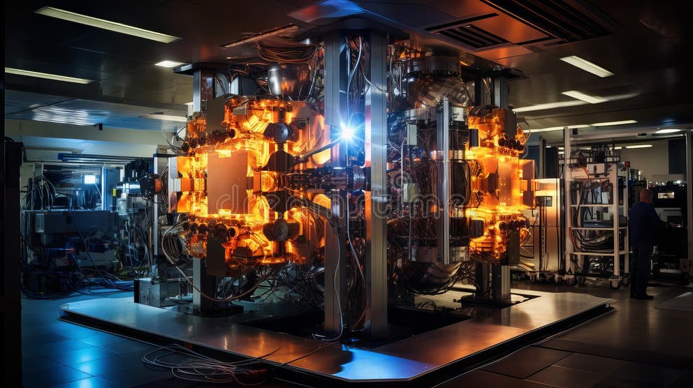 Futuristic Quantum Laboratory: Illuminated Quantum Computer in ...