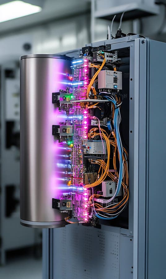 Futuristic Quantum Processor System in Medium Shot Stock Image - Image ...