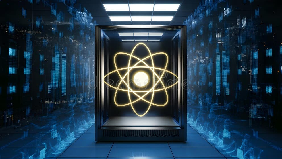 Futuristic Quantum Server Core Illuminating Network Halls. Concept ...