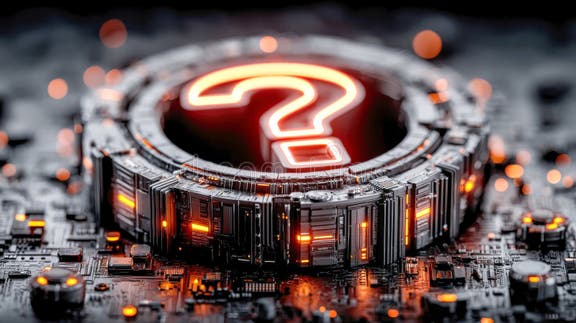 Futuristic Question Mark Glowing in the Center of a High-tech Digital ...