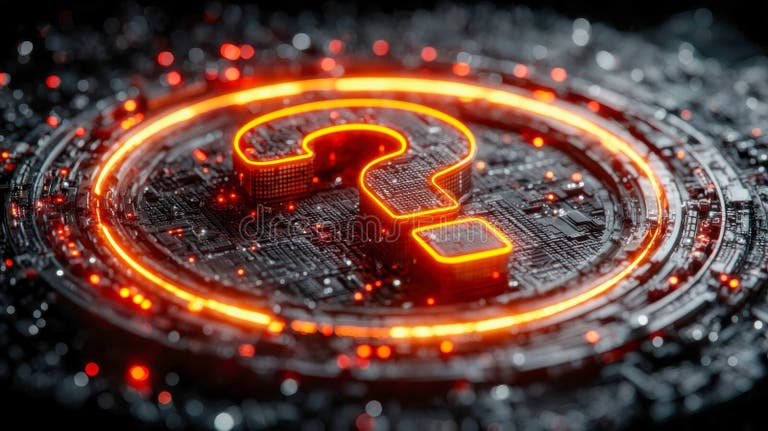 Futuristic Question Mark Glowing in the Center of a High-tech Digital ...