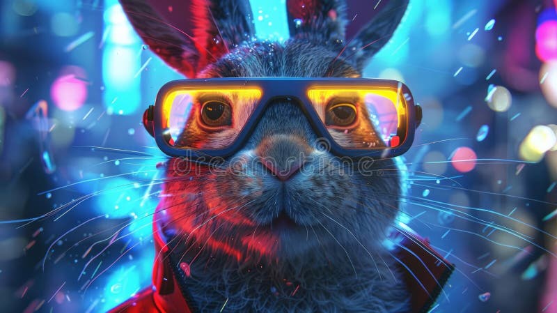 Futuristic Rabbit with Augmented Reality Glasses Stock Illustration ...