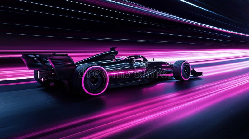 Futuristic Race Car with Neon Lights at Night Stock Illustration ...