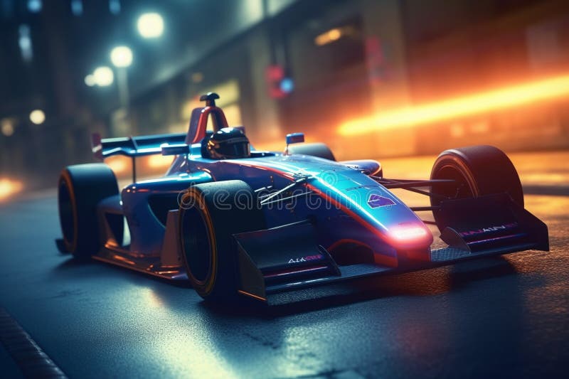 Futuristic Race Car on the Street. Light Effect 3d Rendering Stock ...