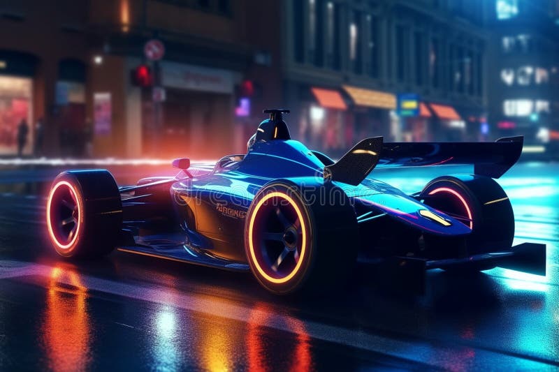 Futuristic Race Car on the Street. Light Effect 3d Rendering Stock ...