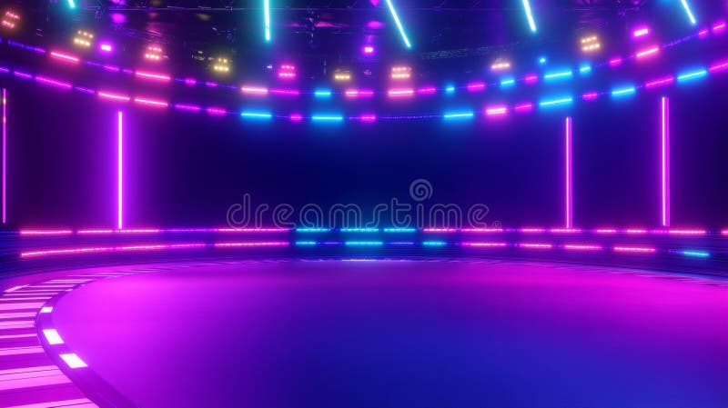Futuristic Race Track with Blurred Neon Lights Creating a Dynamic and ...