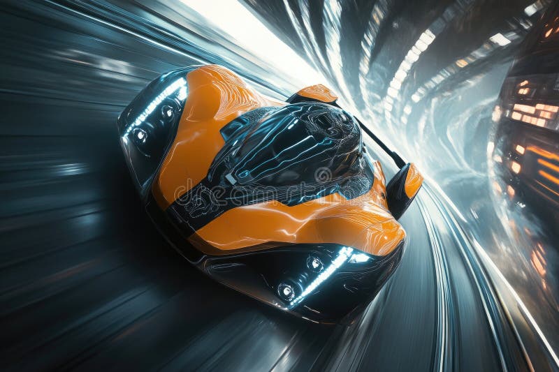 A Futuristic Racer Drifting Around a Corner in a Zero Gravity Track ...