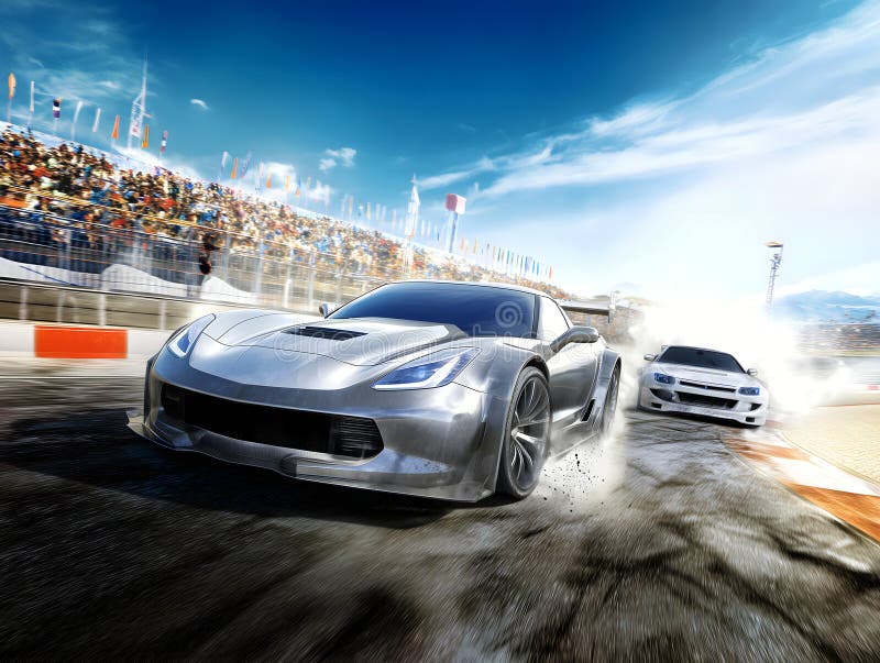 Futuristic Racing Car Racing at High Speed Stock Photo - Image of ...