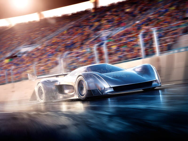 Futuristic Racing Car Racing at High Speed Stock Photo - Image of ...