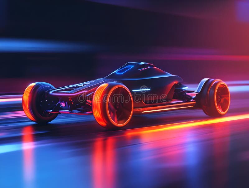 Futuristic Racing Car in Motion with Glowing Wheels and Neon Lights ...