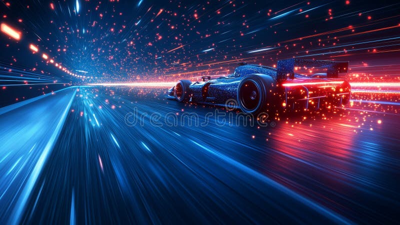 Futuristic Racing Car Speeding on a Neon-lit Track in the Metaverse ...