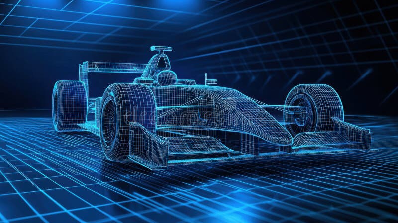 Futuristic Racing Car Wireframe Model in Digital Environment Stock ...