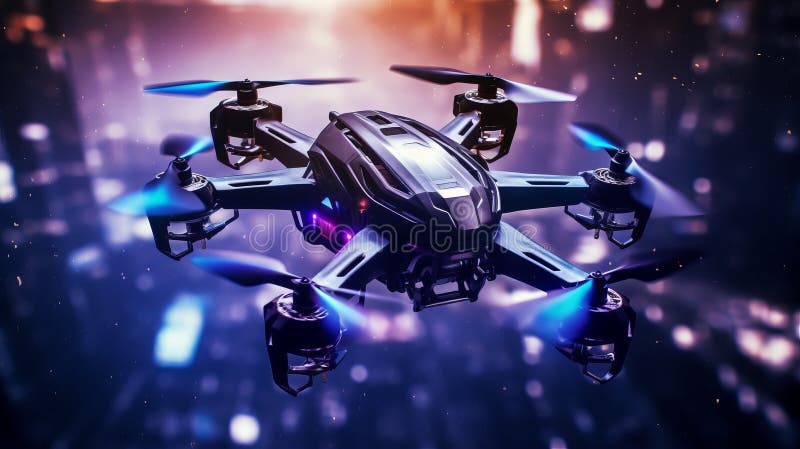 Futuristic Racing Drone in Flight with Dynamic Lighting Effects Stock ... Futuristic Racing Drone in Flight with Dynamic Lighting Effects Stock ...