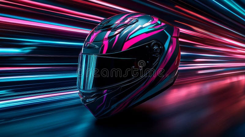 Futuristic Racing Helmet with Neon Lights in Motion Stock Image - Image ...