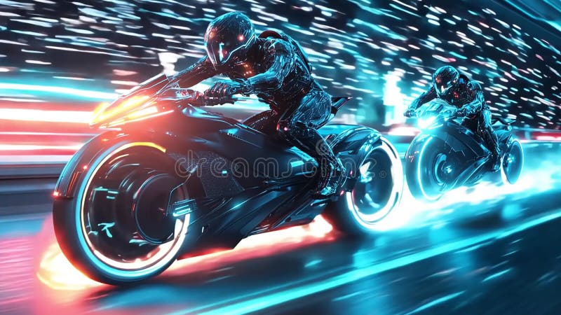 Futuristic Racing Scene with Robots Riding High-tech Bikes Stock Video ...
