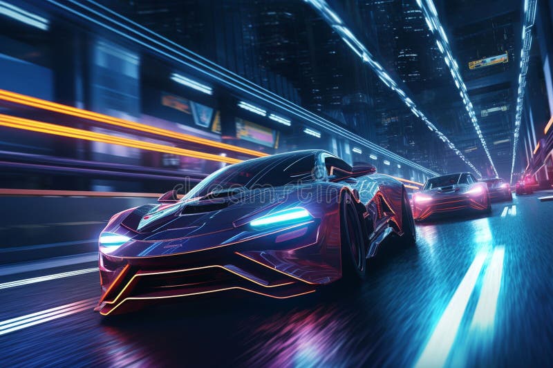 Futuristic Racing Scene with Sleek Vehicles and Stock Illustration ...