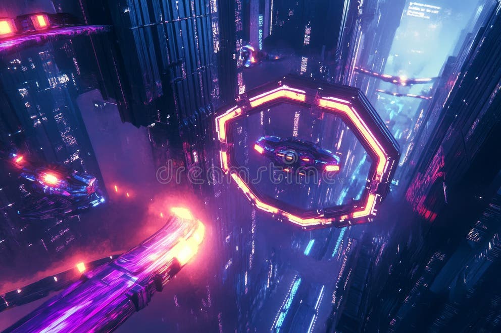 A Futuristic Racing Track with Massive Hexagonal Checkpoints Glowing ...