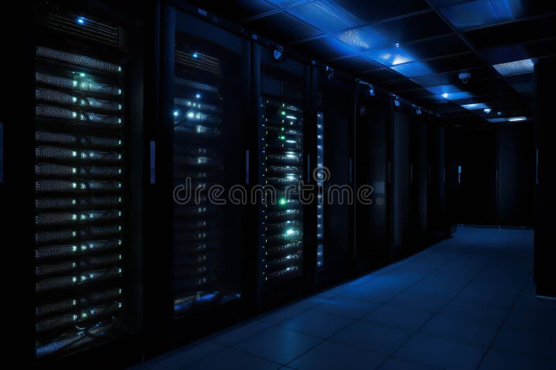 Futuristic Rackmount LED Console in High-Tech Data Centre (AI Generated ...