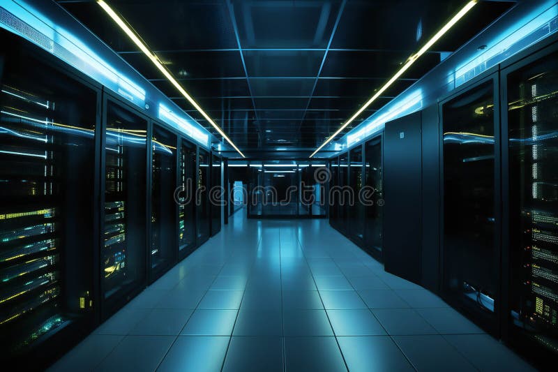 Futuristic Rackmount LED Console in High-Tech Data Centre (AI Generated ...
