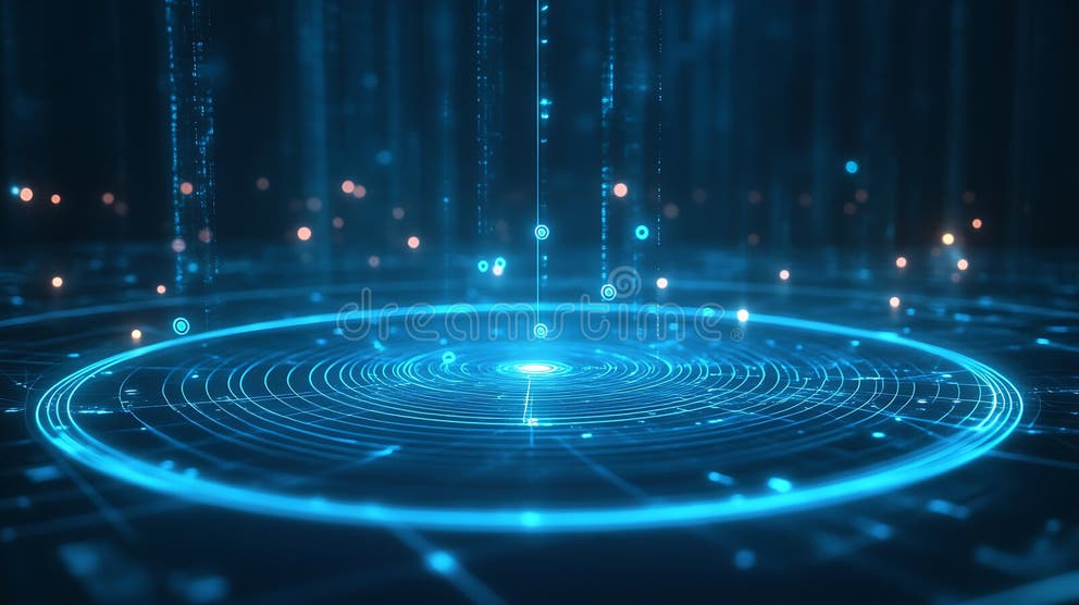 Futuristic Radar Chart Hovering in Neon Blue, Softly Pulsing Rings and ...