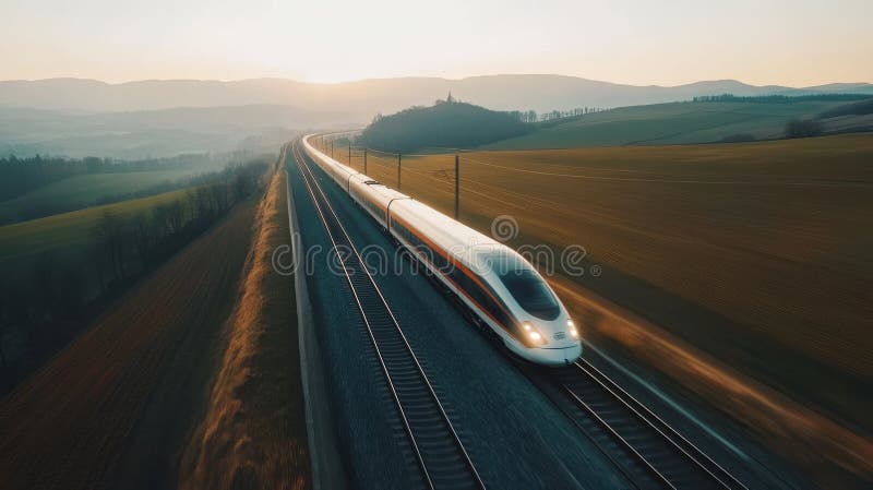 Futuristic Railway with High-speed Train, Dynamic Aerial Perspective ... Futuristic Railway with High-speed Train, Dynamic Aerial Perspective ...