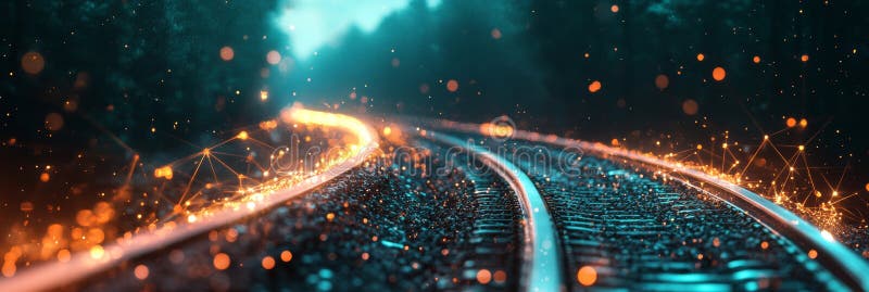 Futuristic Railway Tracks with Glowing Network Connections, Transport ...