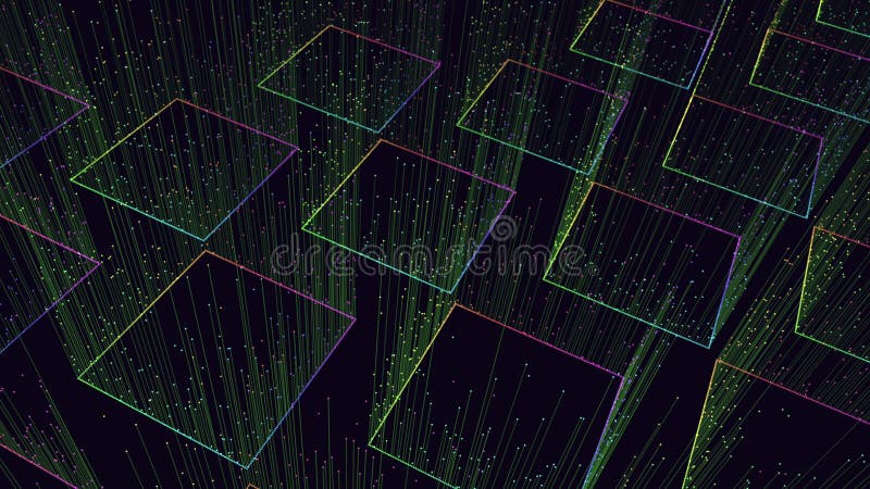 Futuristic Rainbow Squares Pattern with Small Motion Dots and Lines ...