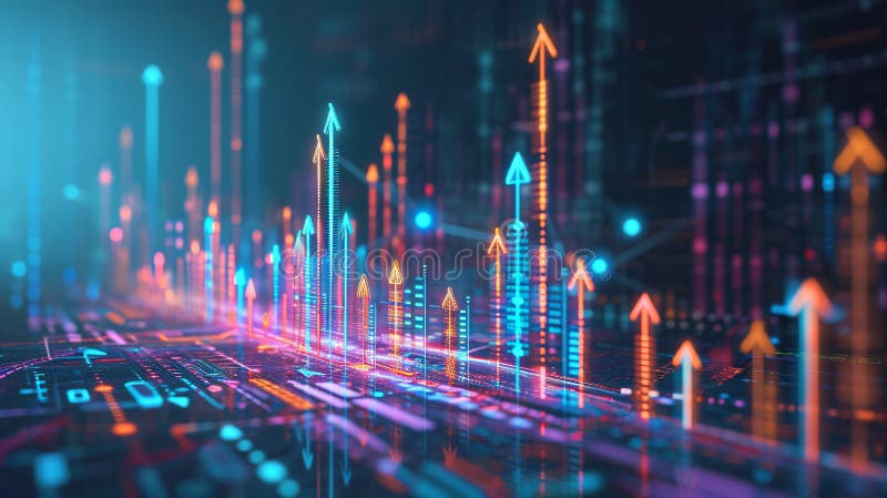 Futuristic Raise Arrow Chart Digital Transformation Abstract Technology ...